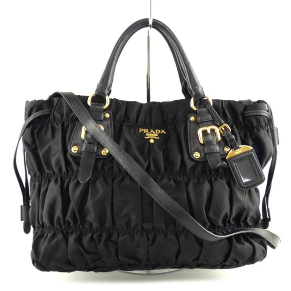 Prada | Bags | Prada Gathered Nylon Leather 2way Bag Black | Poshmark